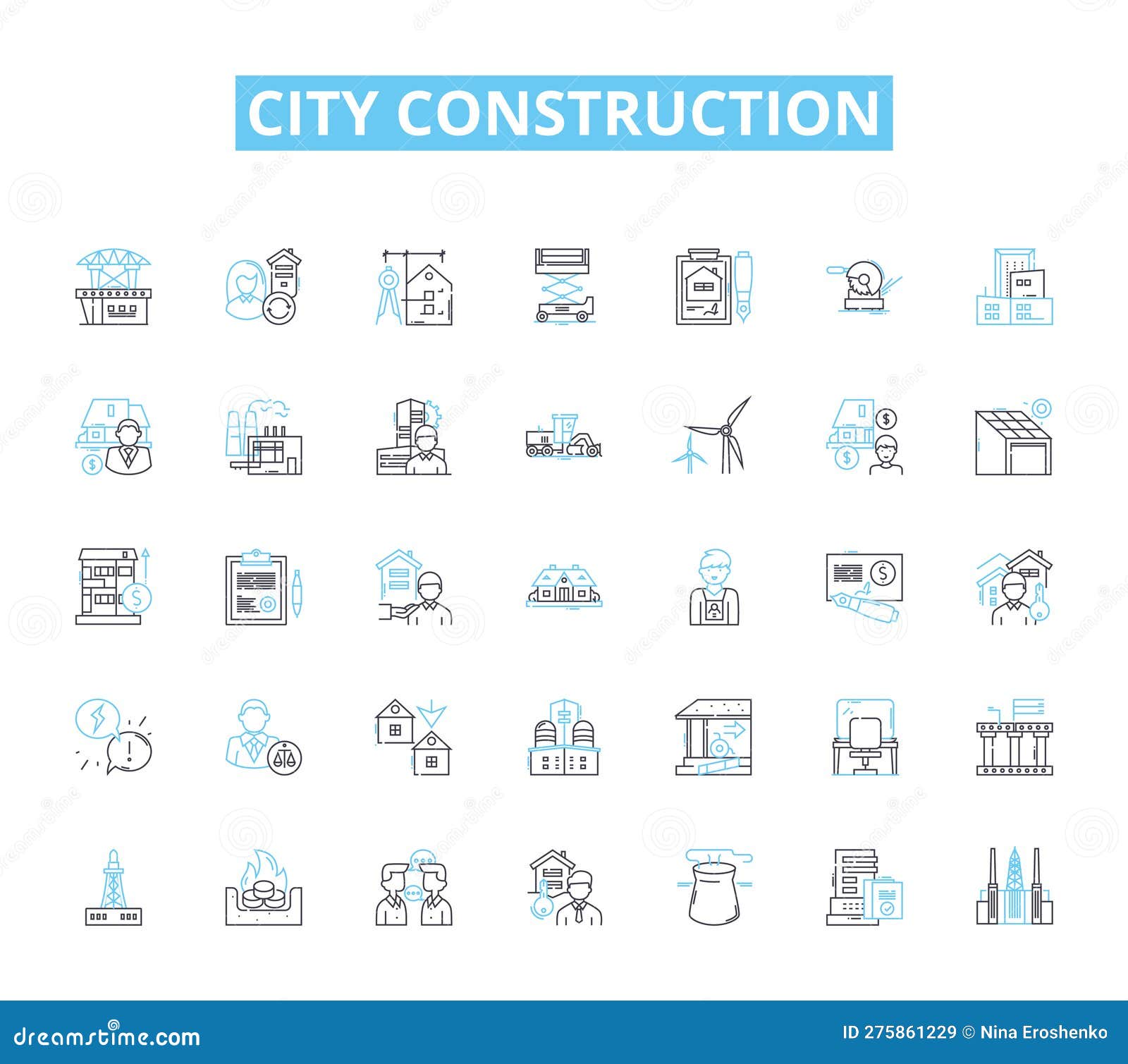 City Construction Linear Icons Set. Structures, Buildings, Planning ...