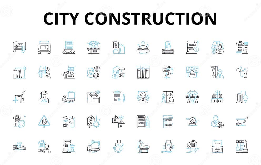 City Construction Linear Icons Set. Structures, Buildings, Planning ...