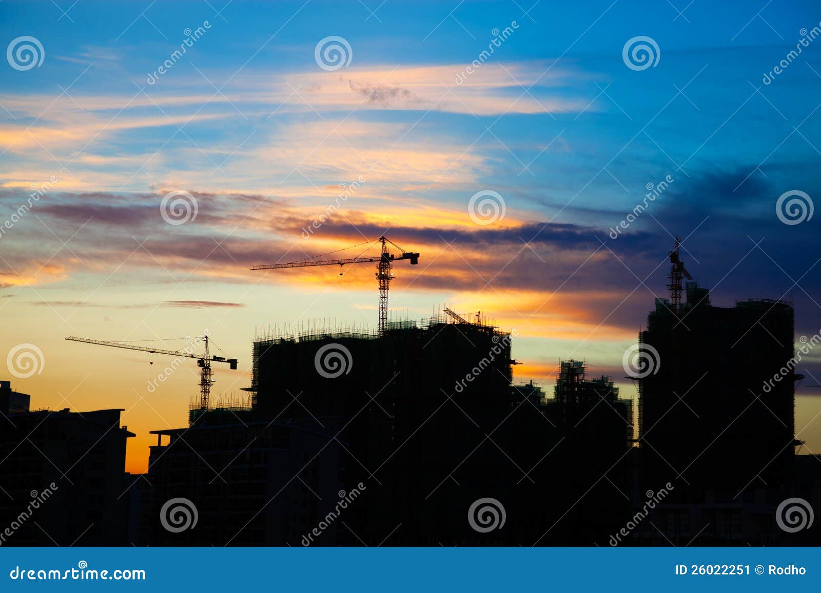 City Construction at Sunset Stock Image - Image of exterior, business ...