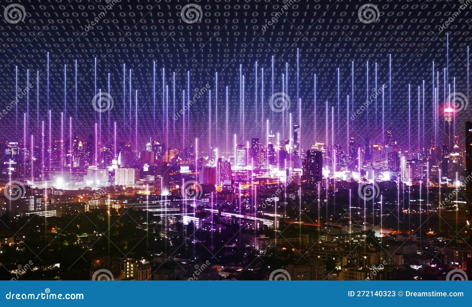 A City Covered by Binary Code with Cellular Signal Everywhere Sending ...