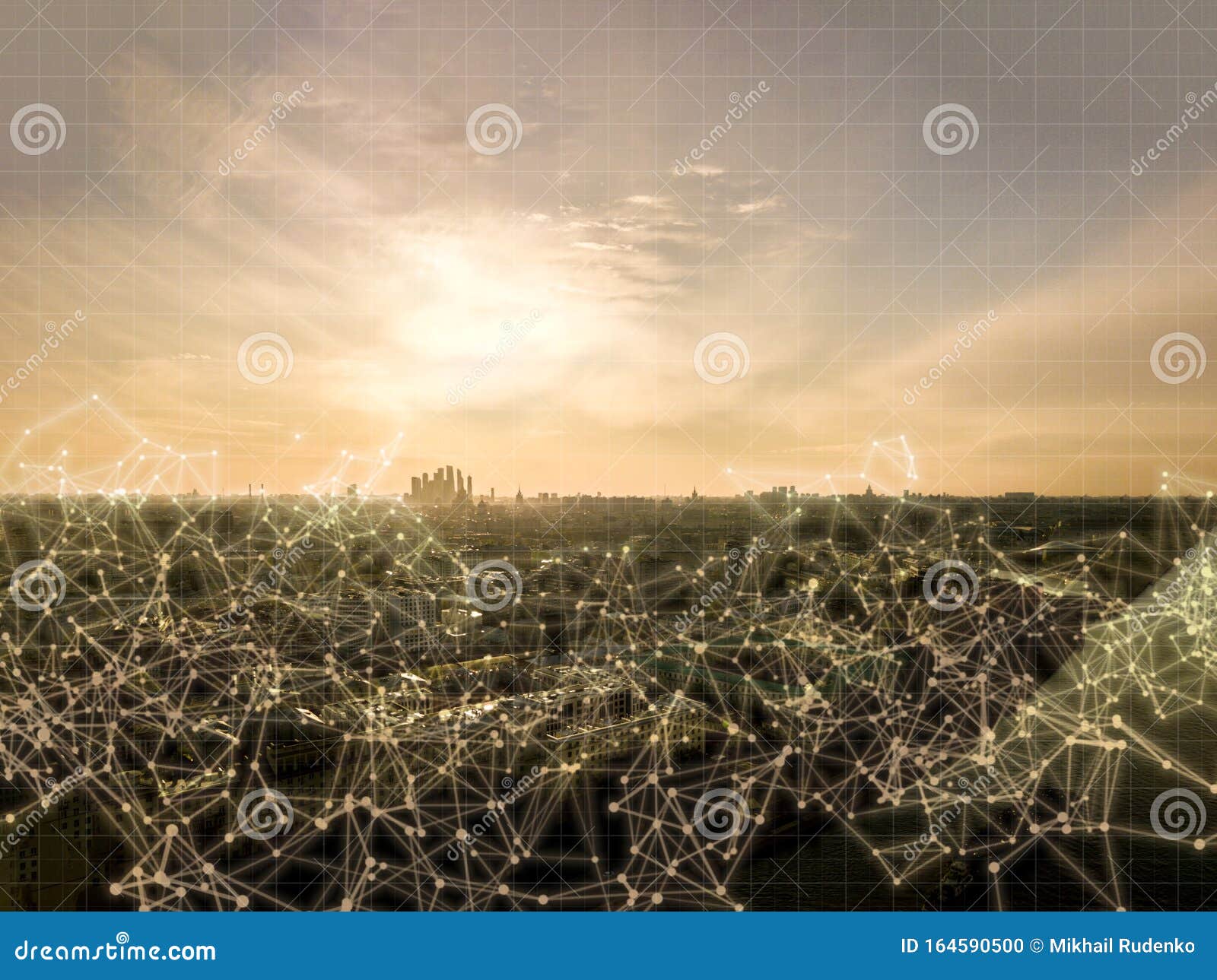 City Covered with the Communication Lines, Phone or Internet Connection ...