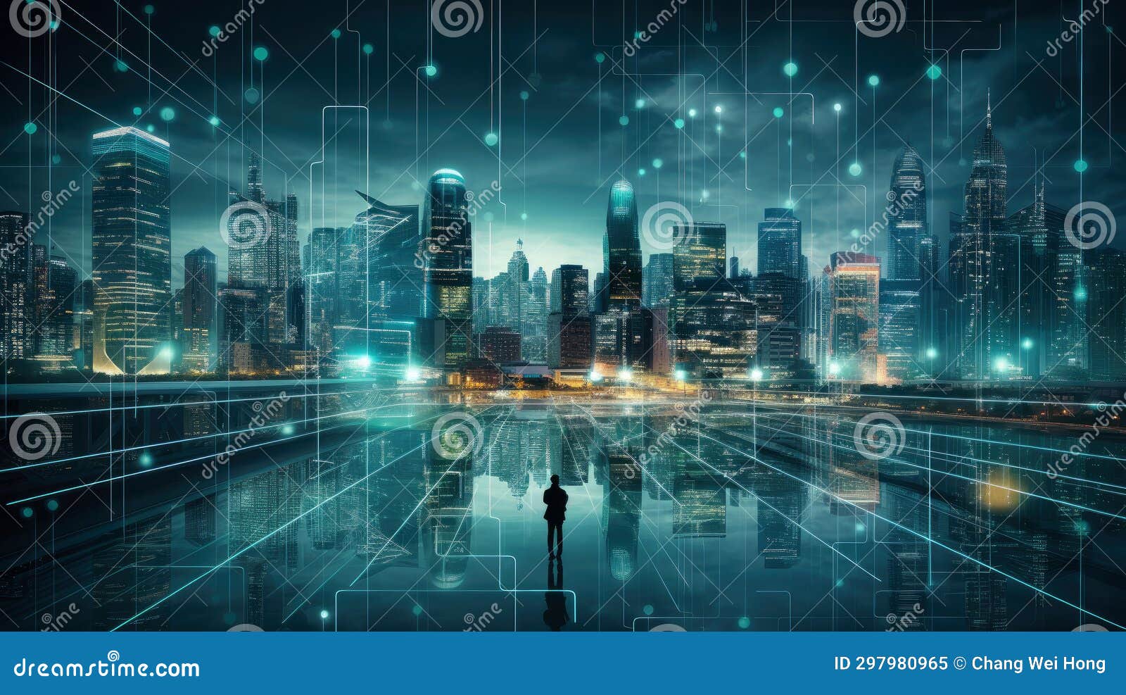 A City that Covered with Multiple Dots and Light that Represent High ...