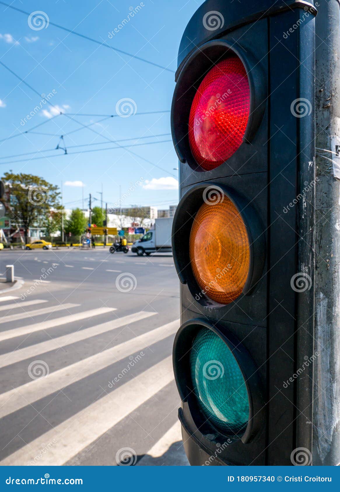 A City Crossing with a Semaphore Indicating Red Light Editorial Image ...