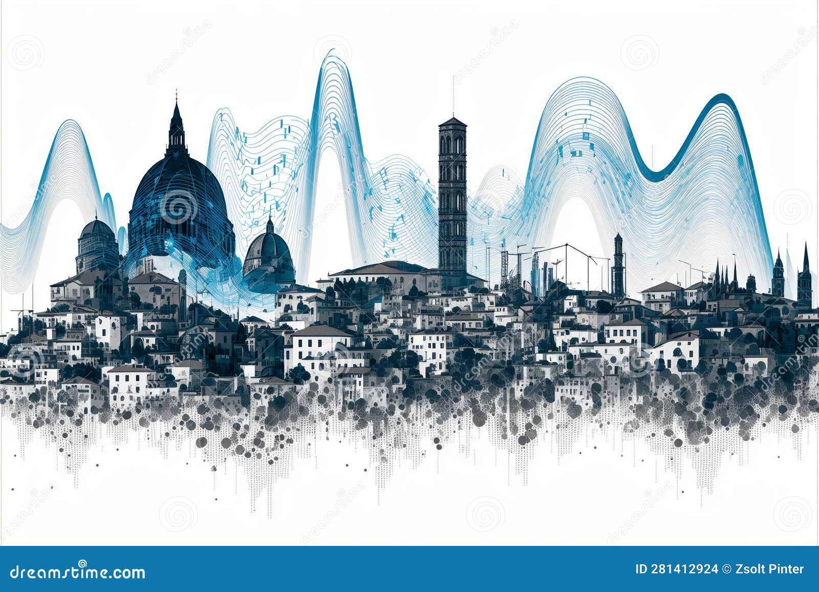 Abstract City Skyline with Data Science Stock Illustration ...