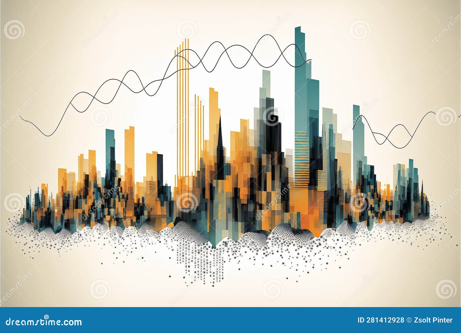Abstract City Skyline with Data Science Stock Illustration ...