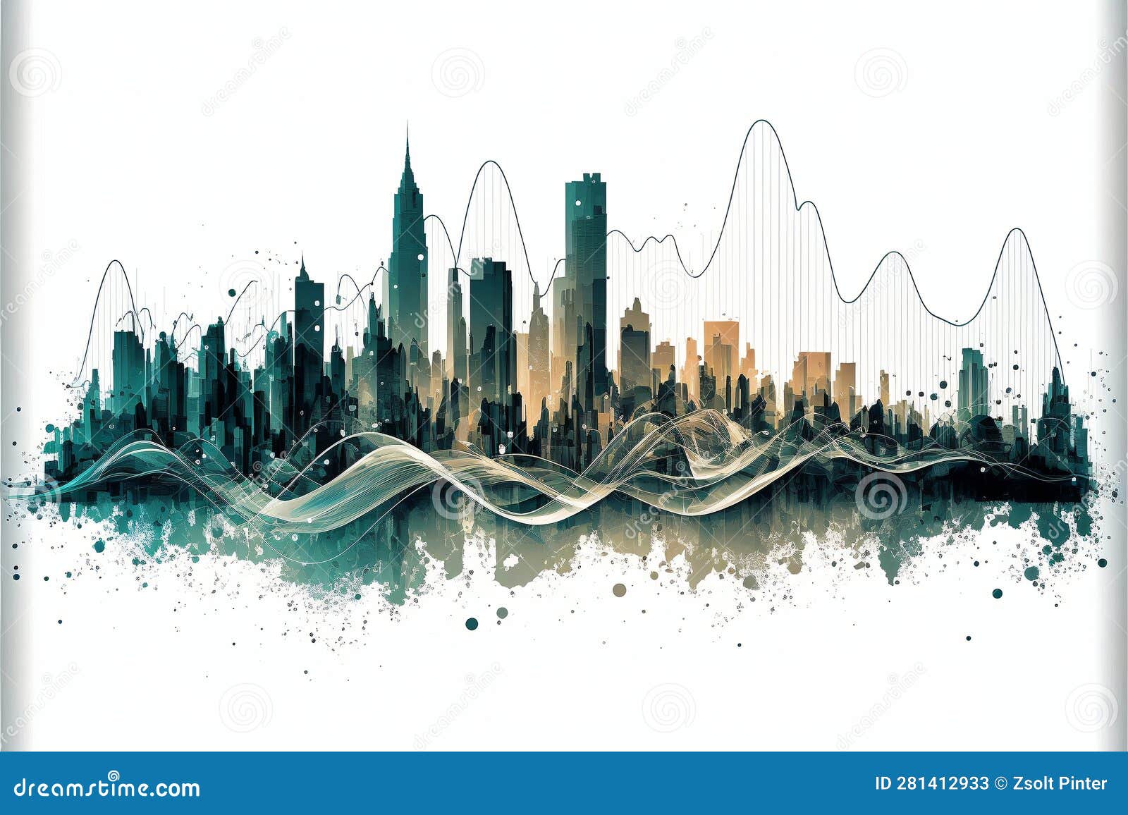 Abstract City Skyline with Data Science Stock Illustration ...