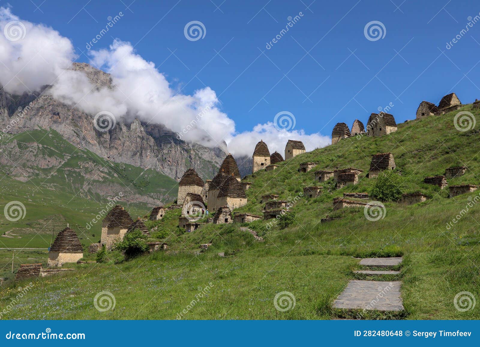 City of the Dead Dargavs Necropolis with Landscape of the Mountains ...
