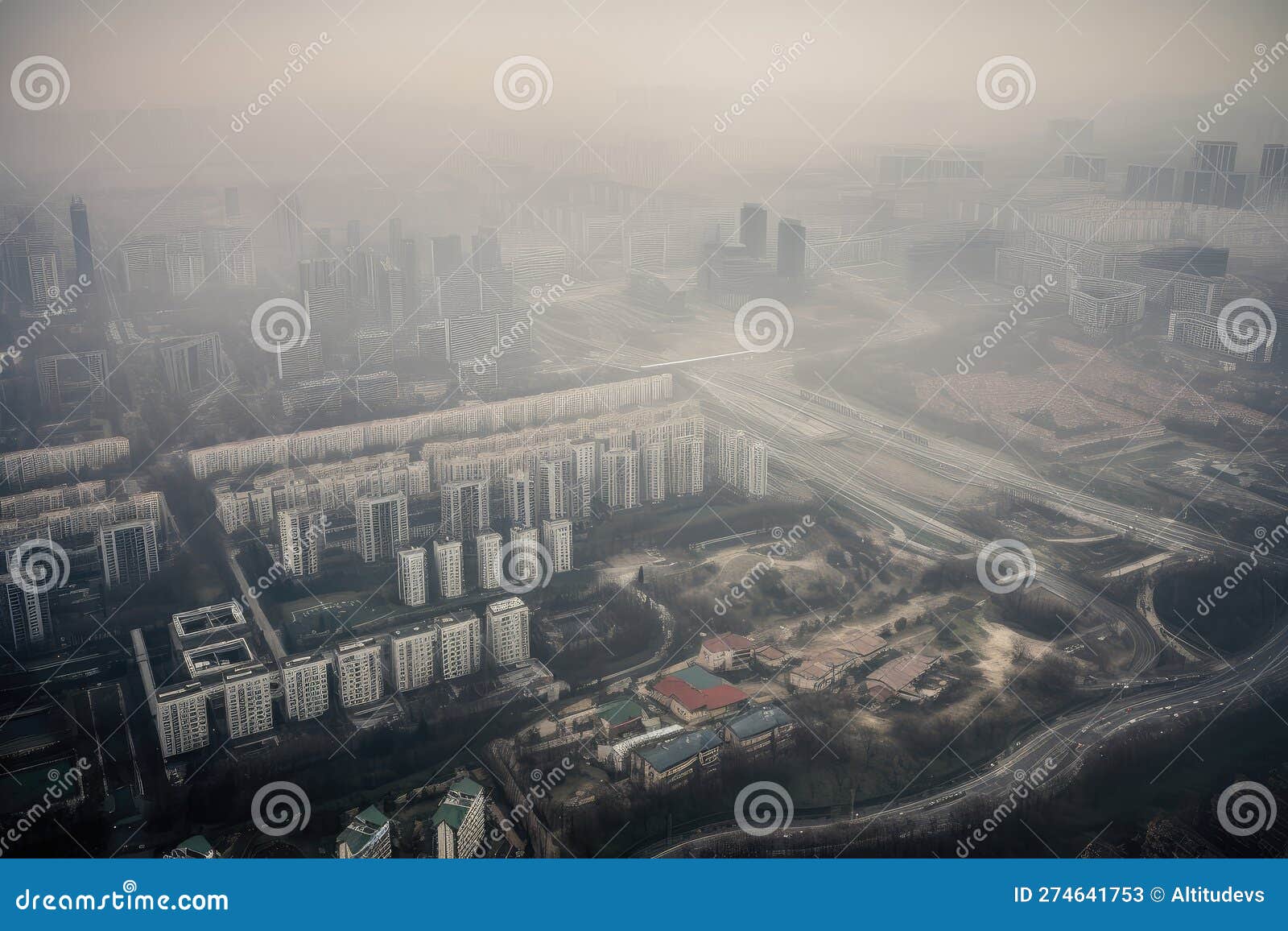 City, with Dense Layer of Smog and Pollution, Visible from Above Stock ...