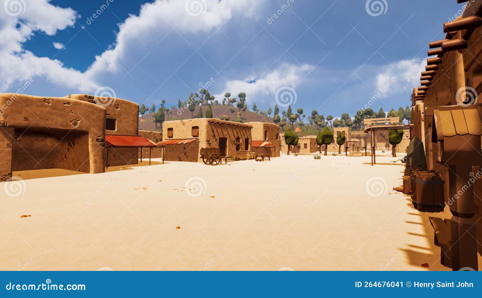 A City in the Desert with Old Buildings in Low Poly 3d Render Stock ...