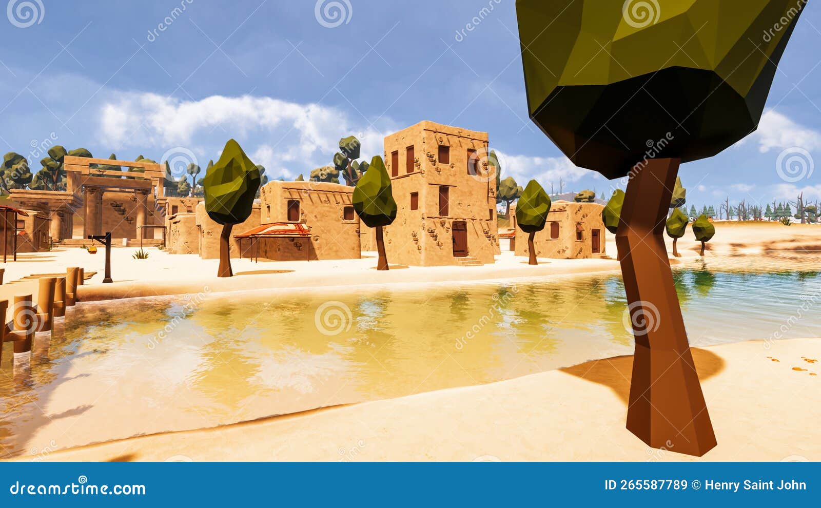 A City in the Desert with Old Buildings in Low Poly 3d Render Stock ...
