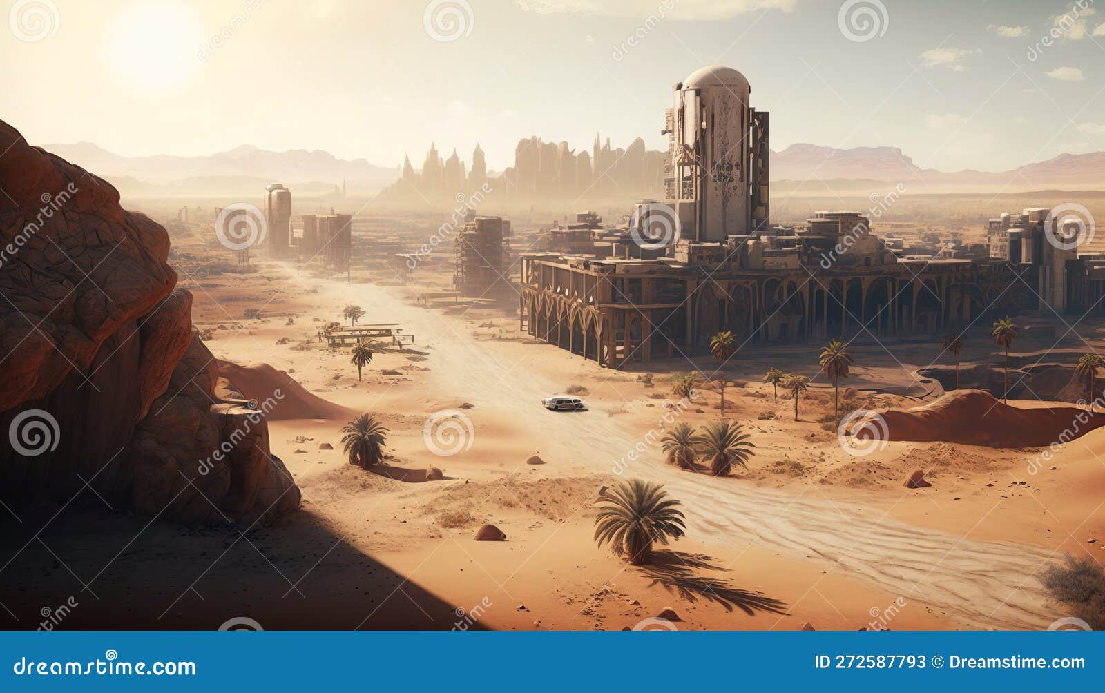 City in the Desert, with Towering Structures. Generative AI Stock ...