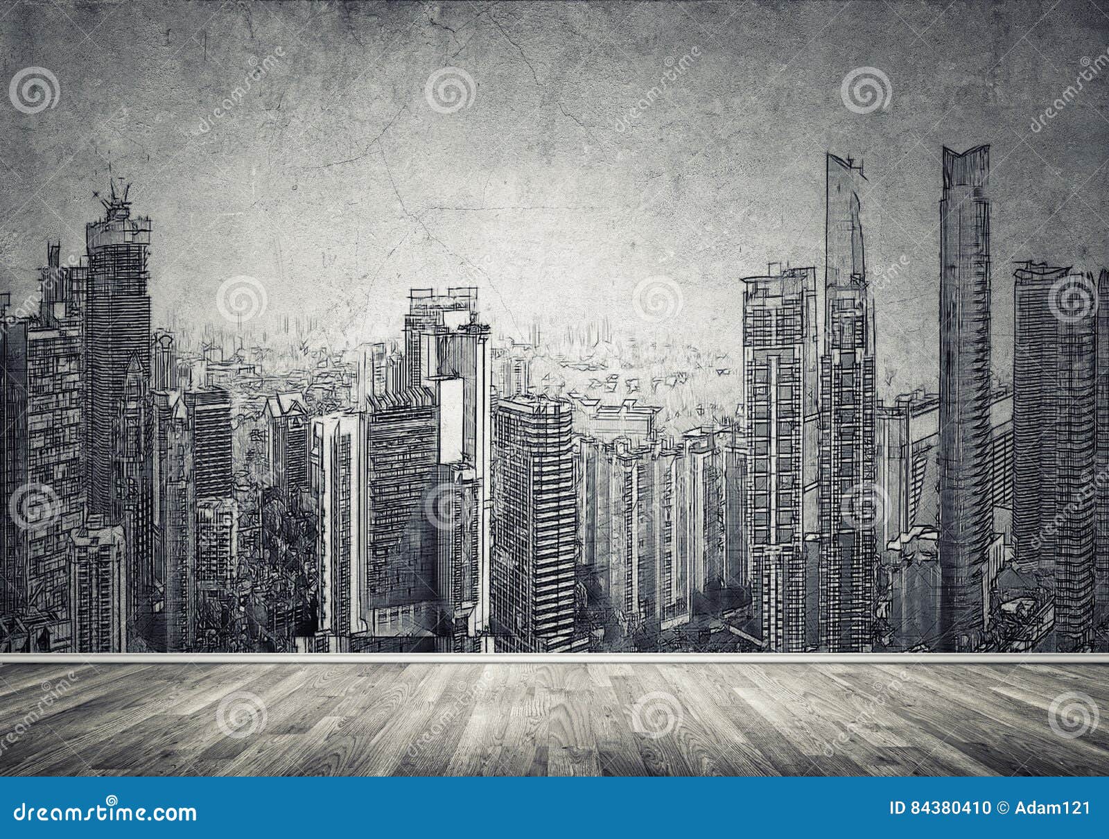 City design on wall stock illustration. Illustration of concrete - 84380410