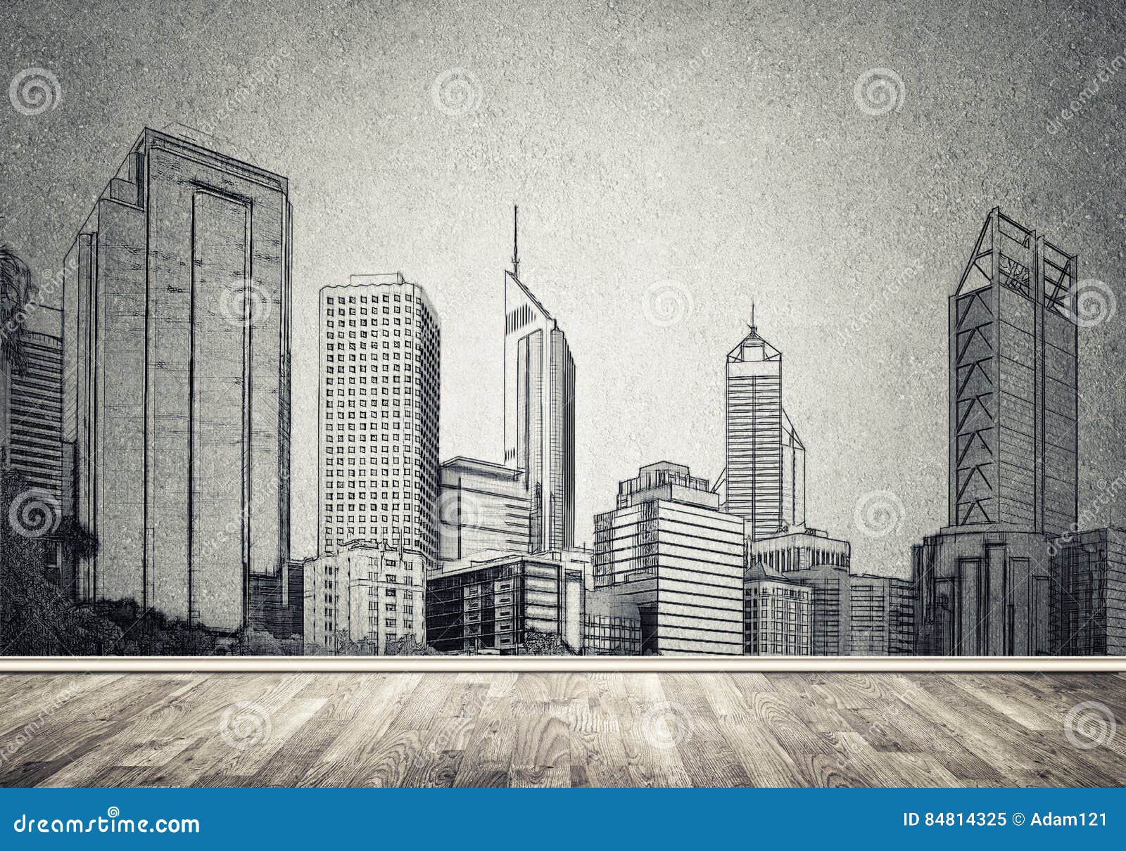 City design on wall stock illustration. Illustration of development ...
