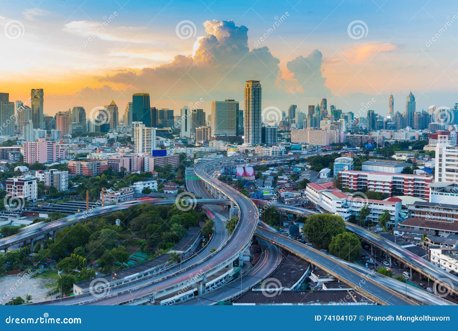 City Downtown with Highway Intersection Stock Image - Image of city ...
