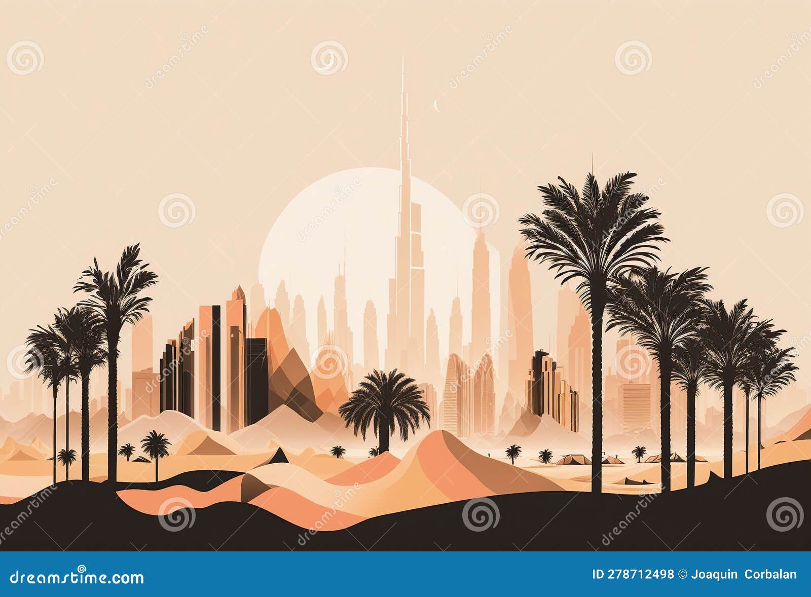 The City of Dubai in Minimalistic Flat Design in Pastel Tones. Ai ...