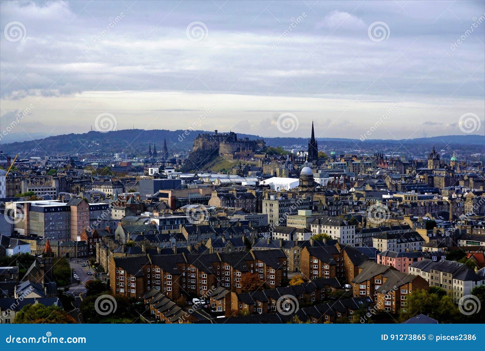 City of Edinburgh Panorama with Castle Stock Image - Image of monument ...