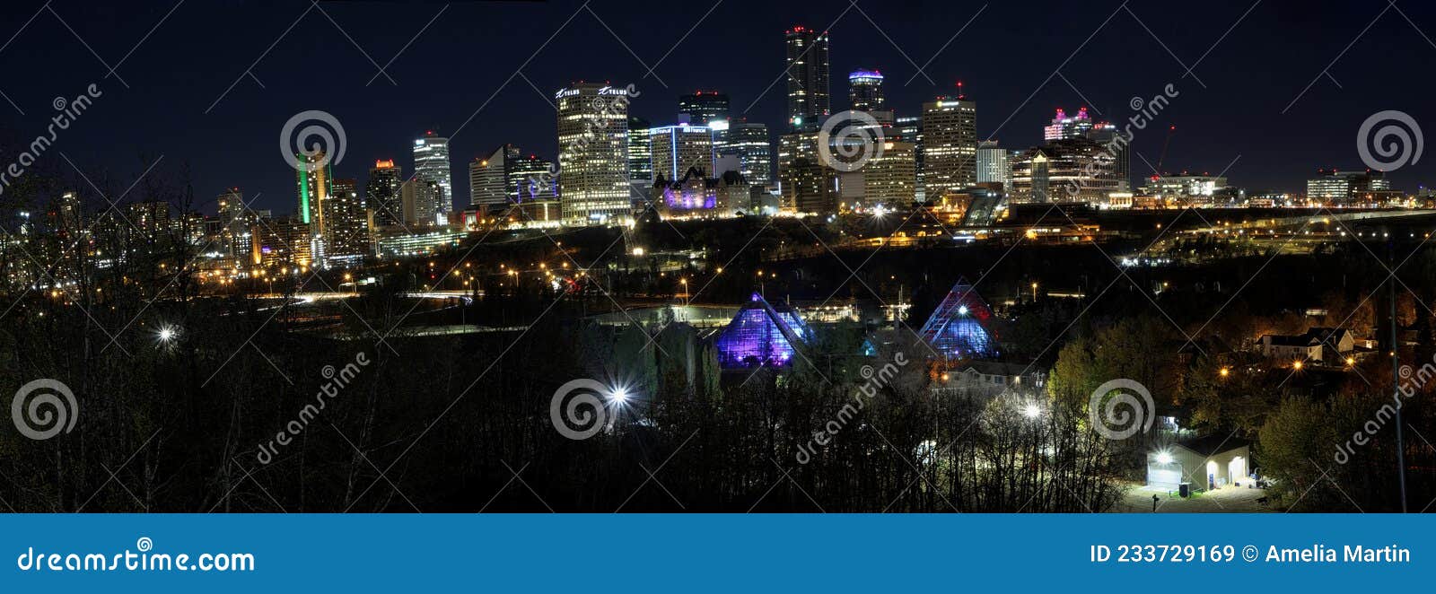 The City of Edmonton Downtown Skyline at Night Stock Image - Image of ...