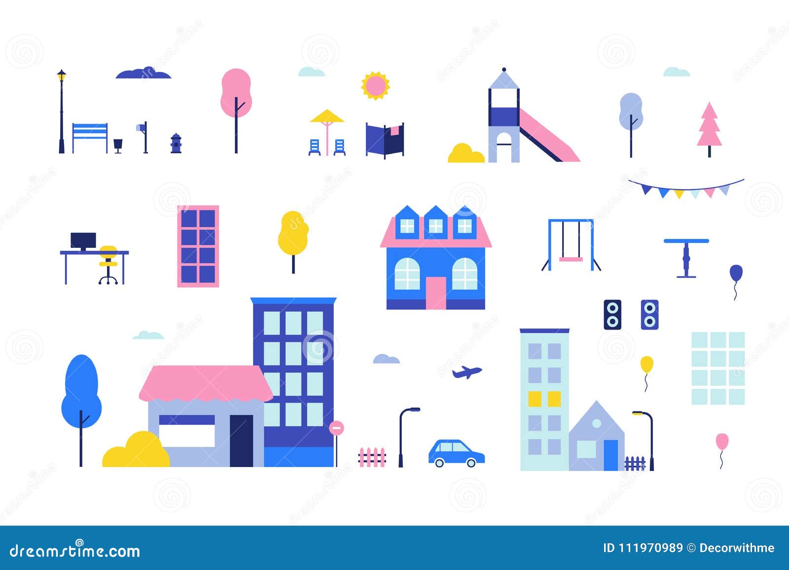 City Elements - Flat Design Style Set of Isolated Objects Stock Vector ...
