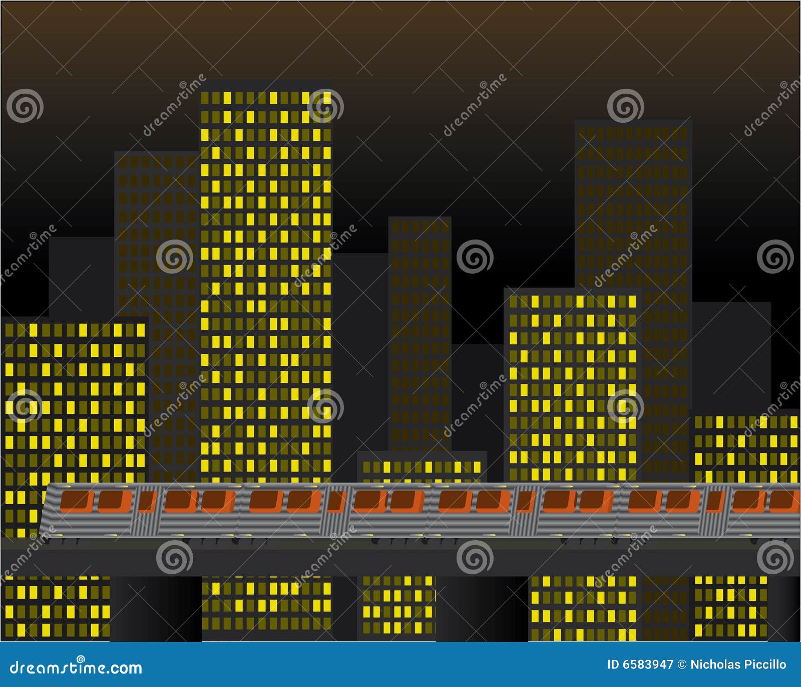 City and Elevated Train Vector Stock Illustration - Illustration of ...