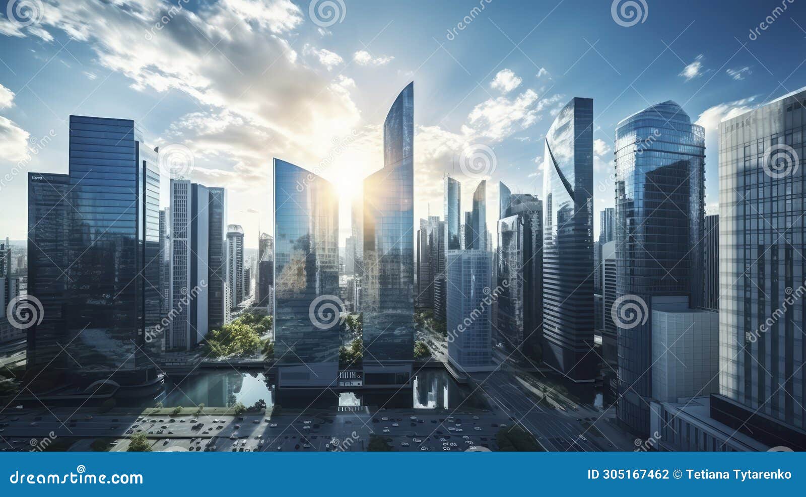City Evolution: Skyscrapers and Thriving Tree Canopy Stock Illustration ...