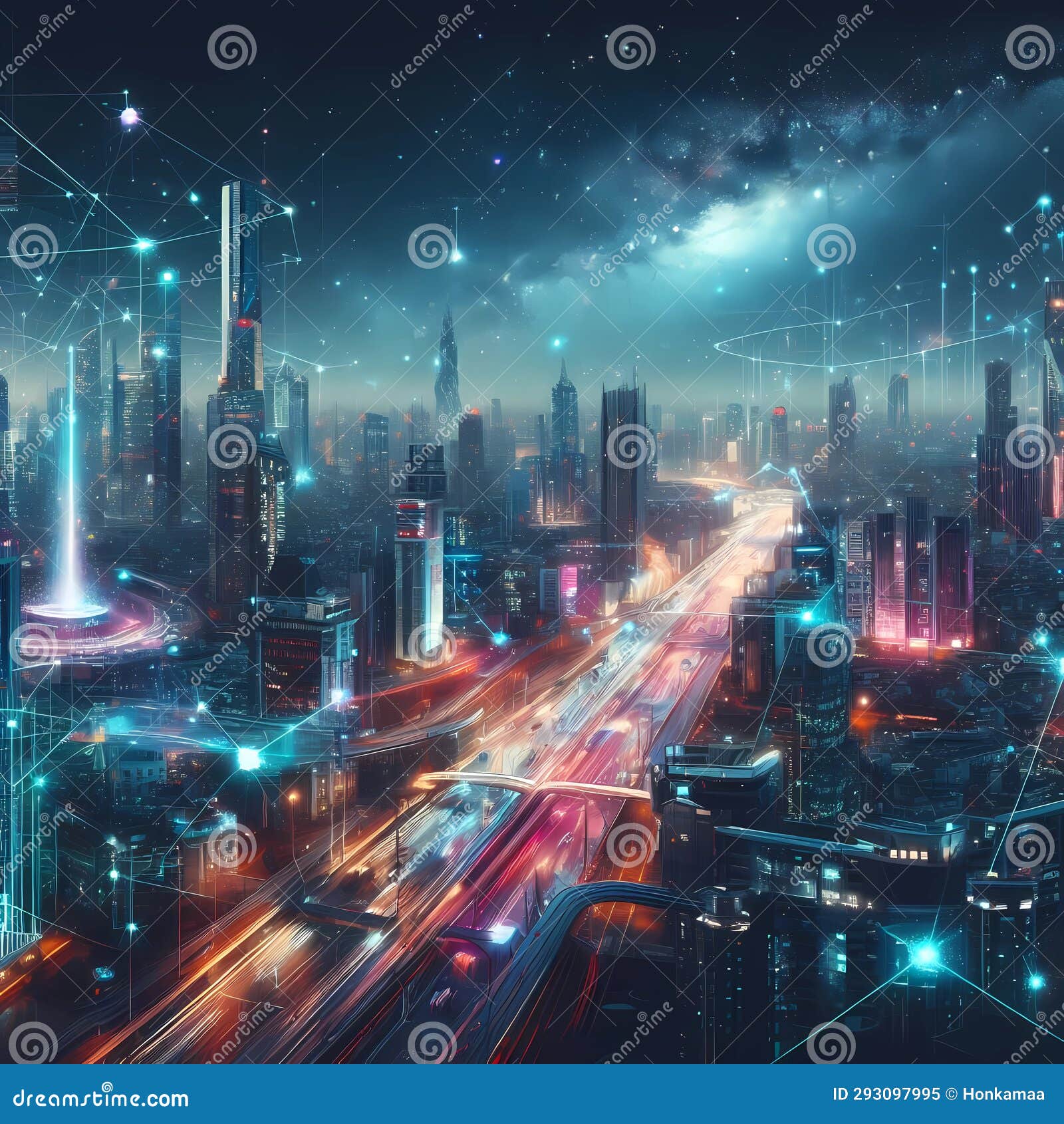 A city in the far future stock illustration. Illustration of light ...