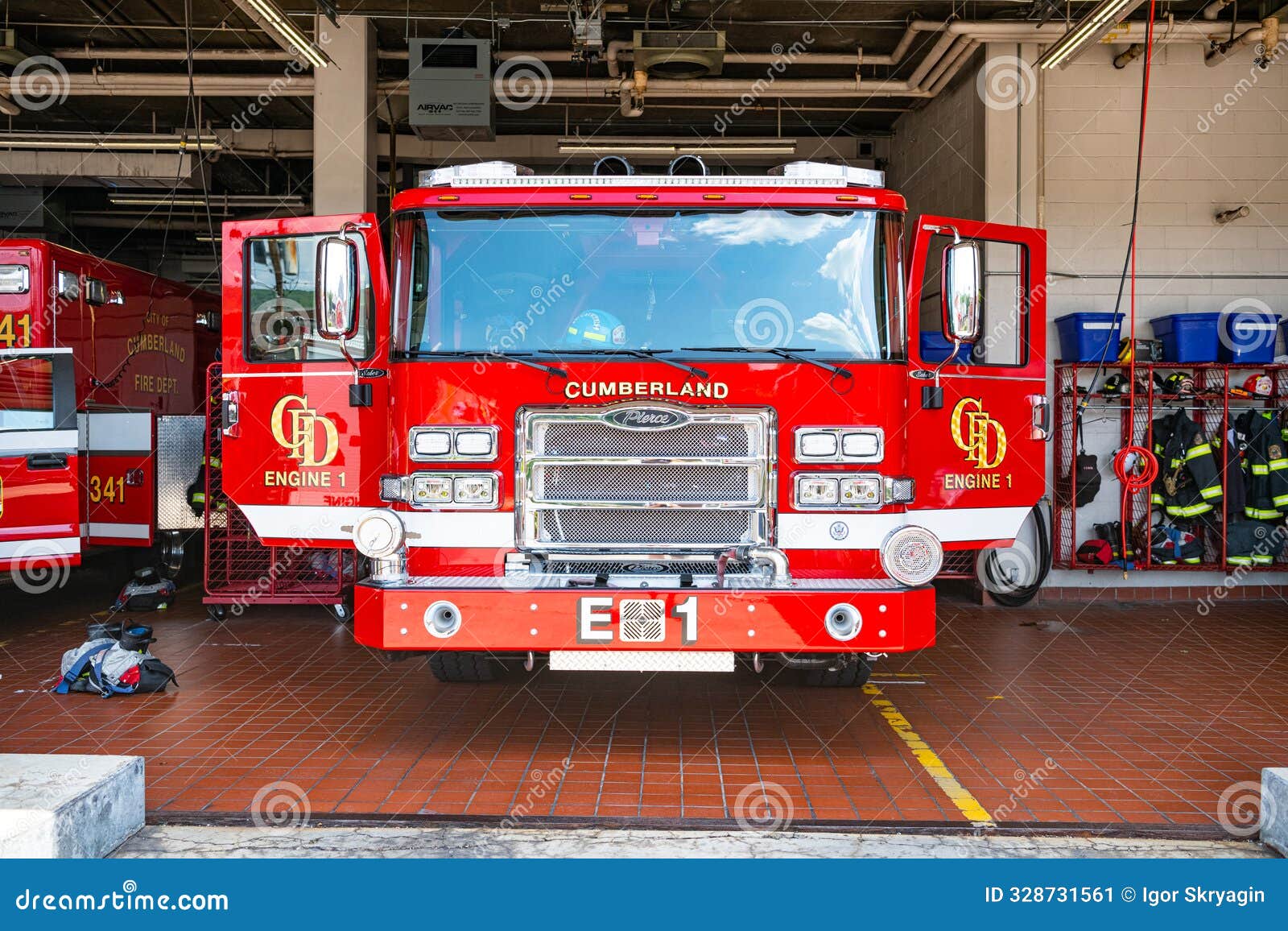 City Fire Station - Doors Open and Trucks in Ready Mode Editorial Photo ...