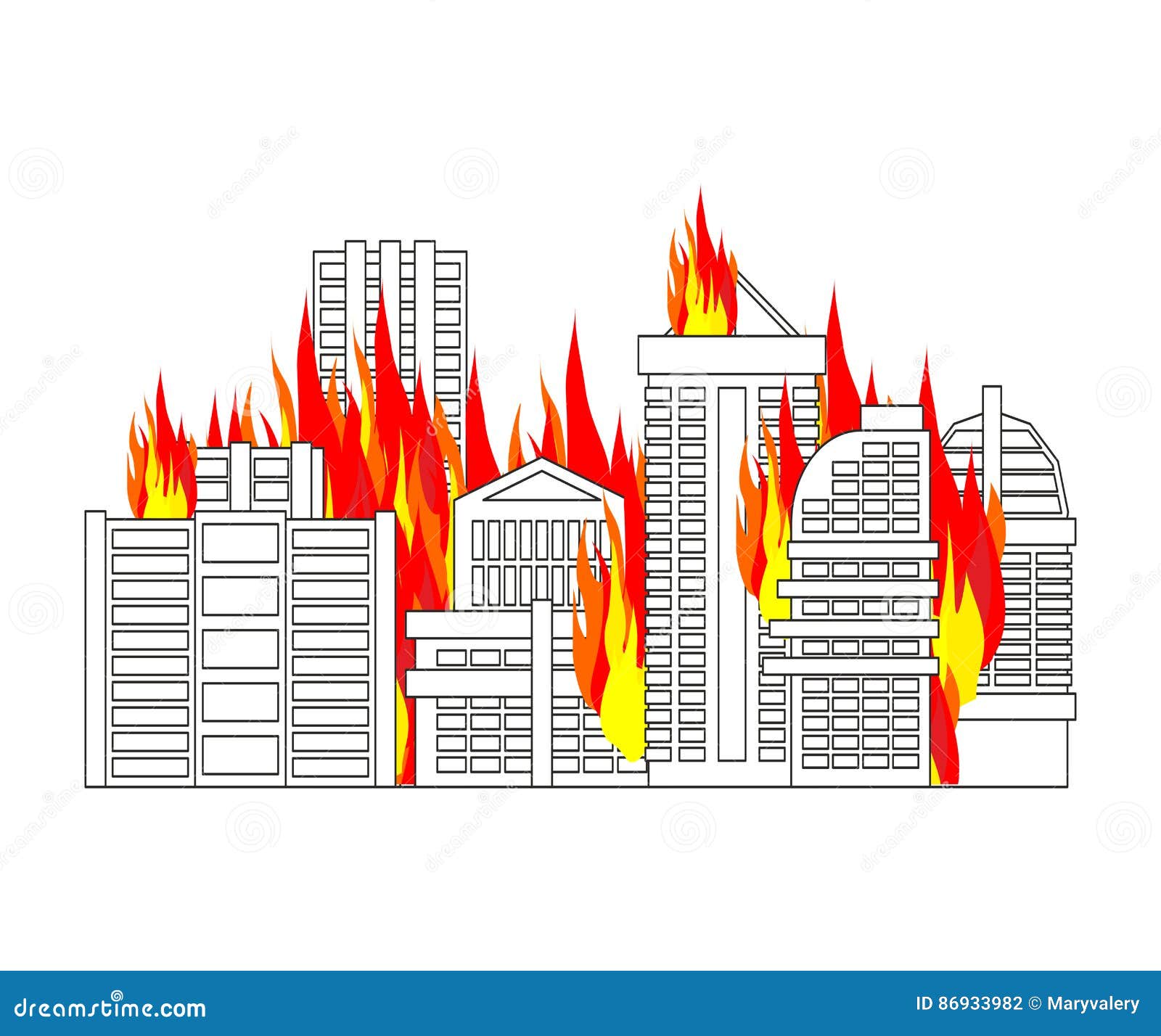 City fire. town on flames stock vector. Illustration of extinguish ...