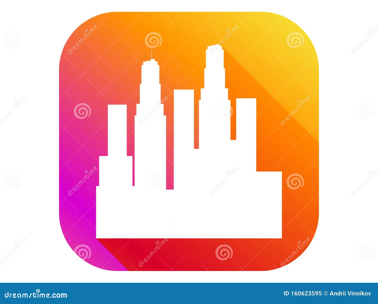 City Flat Icon with Long Shadow on Gradient Background. Skyscrapers ...