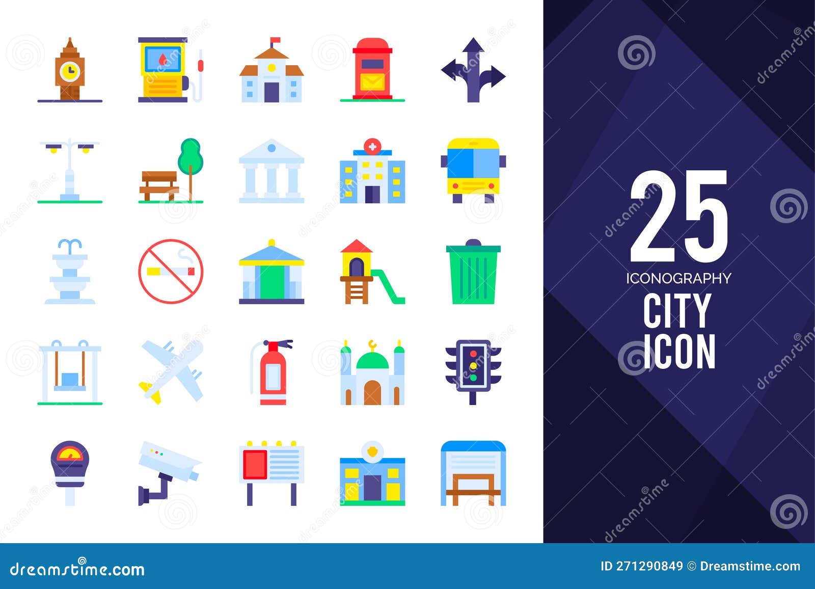 25 City Flat Icon Pack. Vector Illustration Stock Vector - Illustration ...