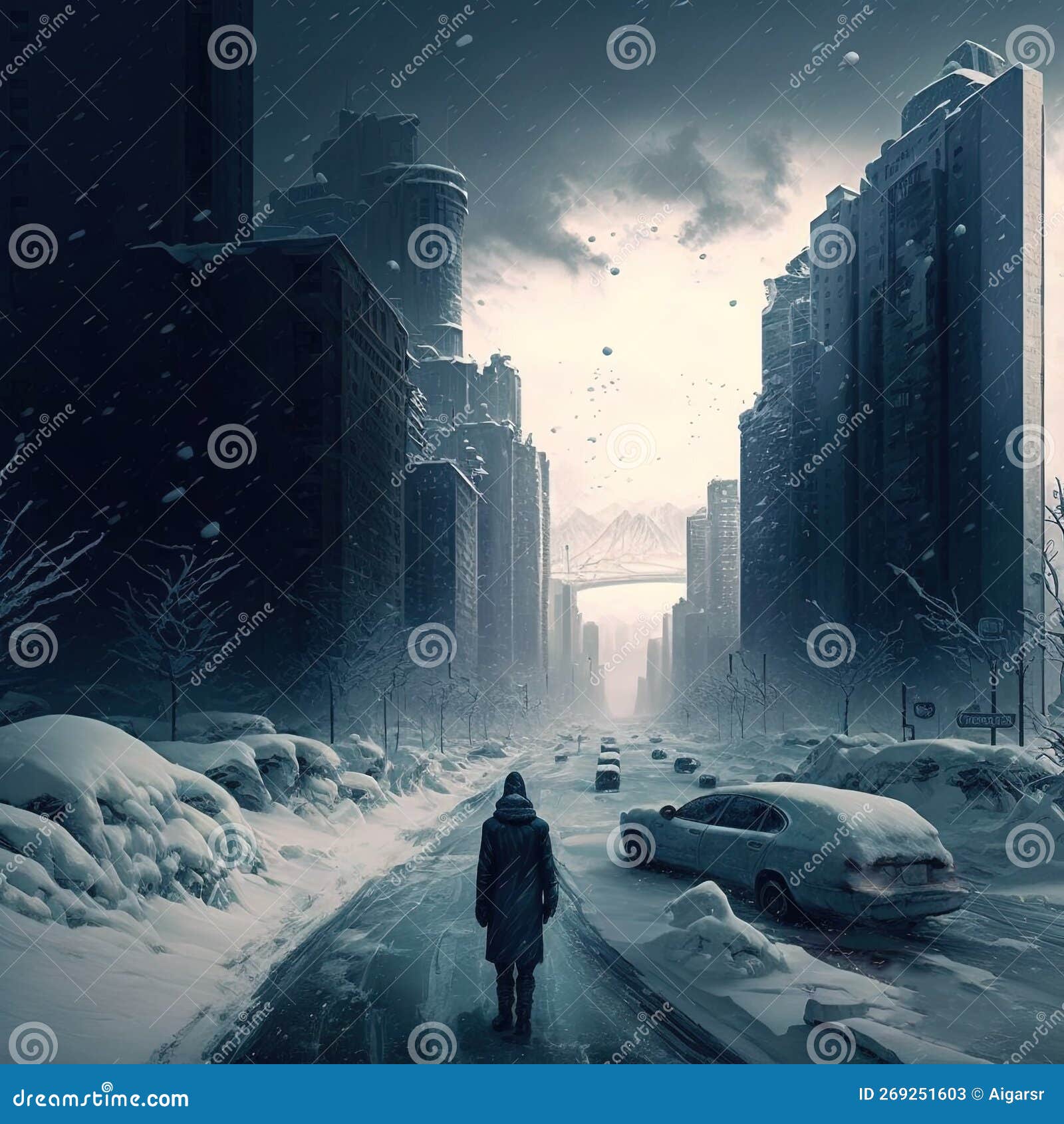 A City Frozen in Ice, an Apocalyptic View Stock Illustration ...