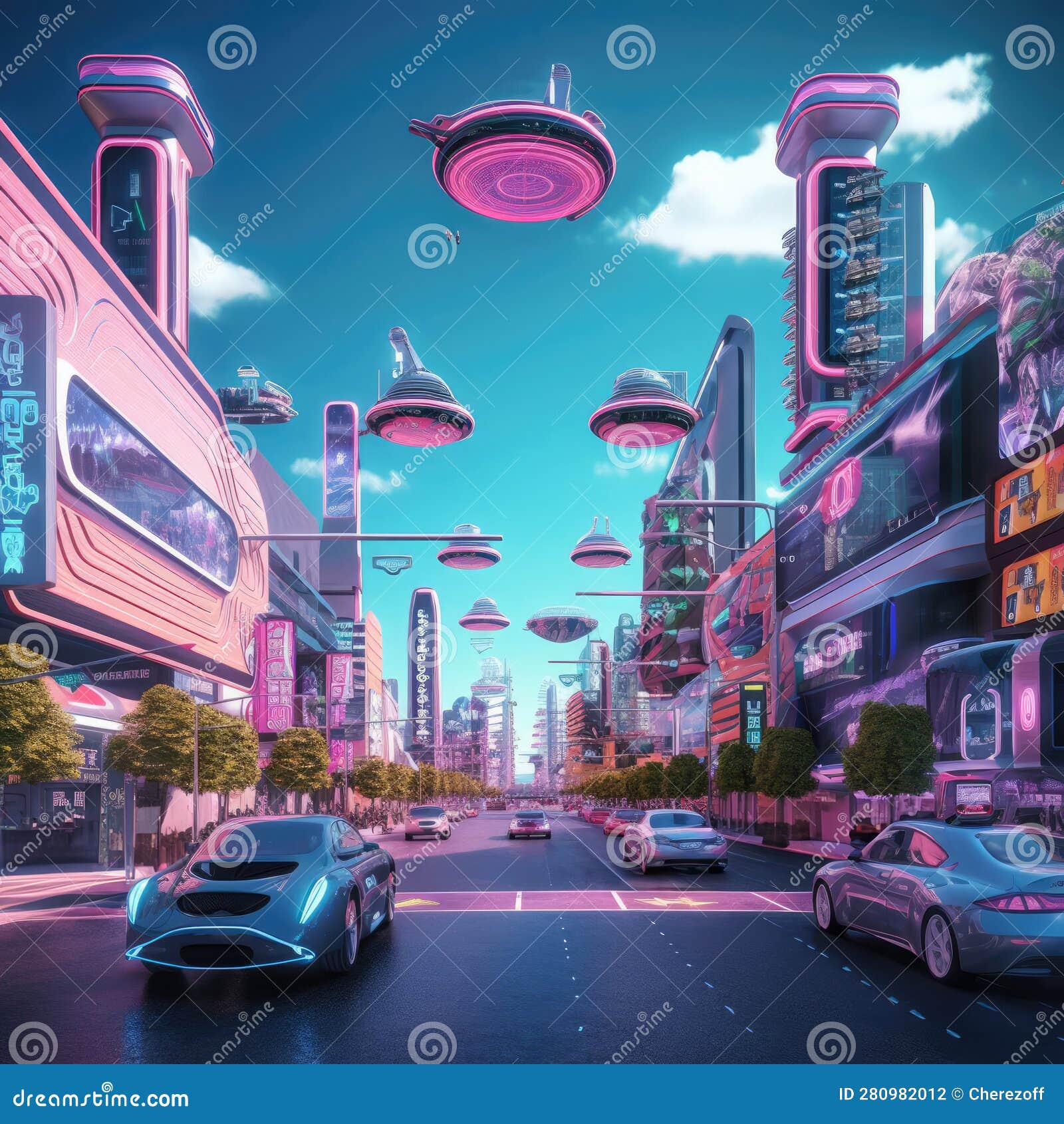 The City of the Future with Flying Cars Stock Illustration ...