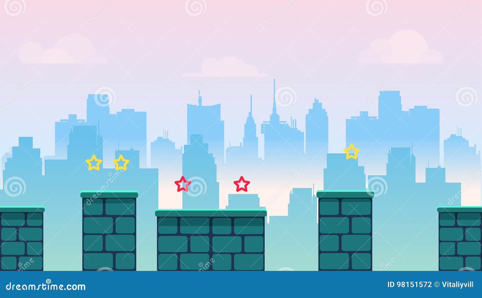 City Game Background, with Different Platforms and Separated Layers for ...