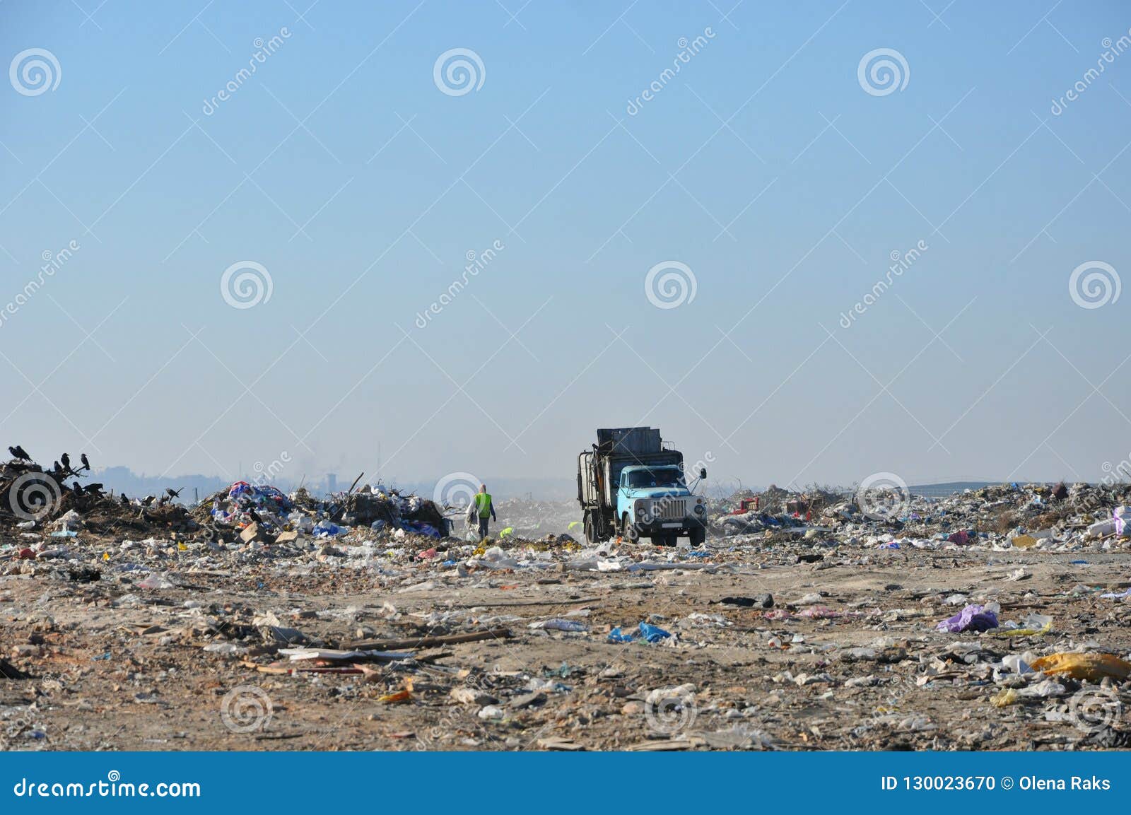 City Garbage Dump and the Old Garbage Truck Stock Photo - Image of mass ...