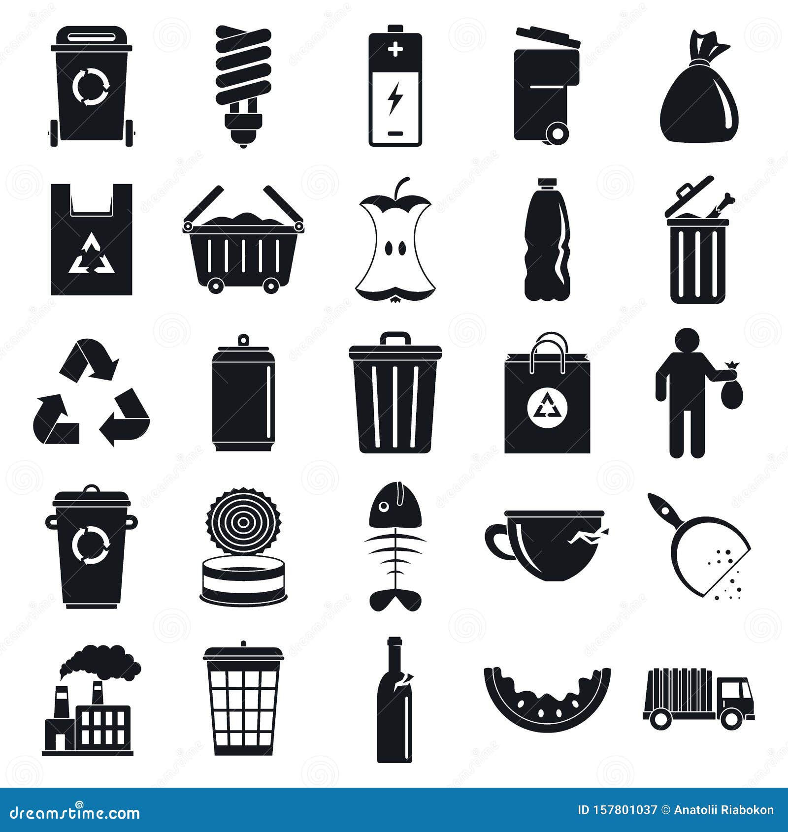 City Garbage Icons Set Simple Style Stock Vector Illustration Of