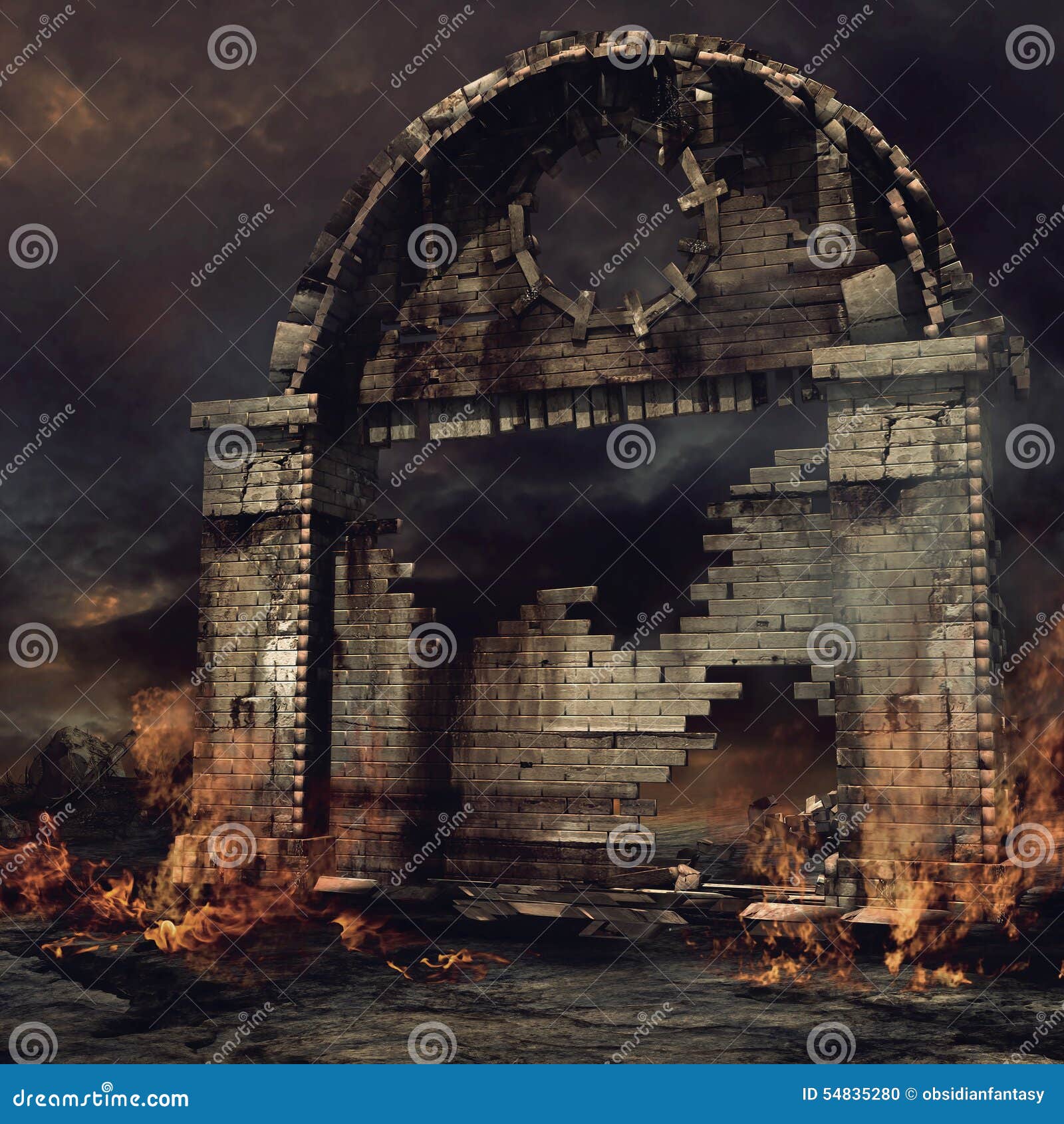 City gate on fire stock illustration. Illustration of gloomy - 54835280