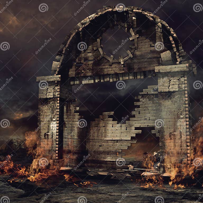 City gate on fire stock illustration. Illustration of gloomy - 54835280