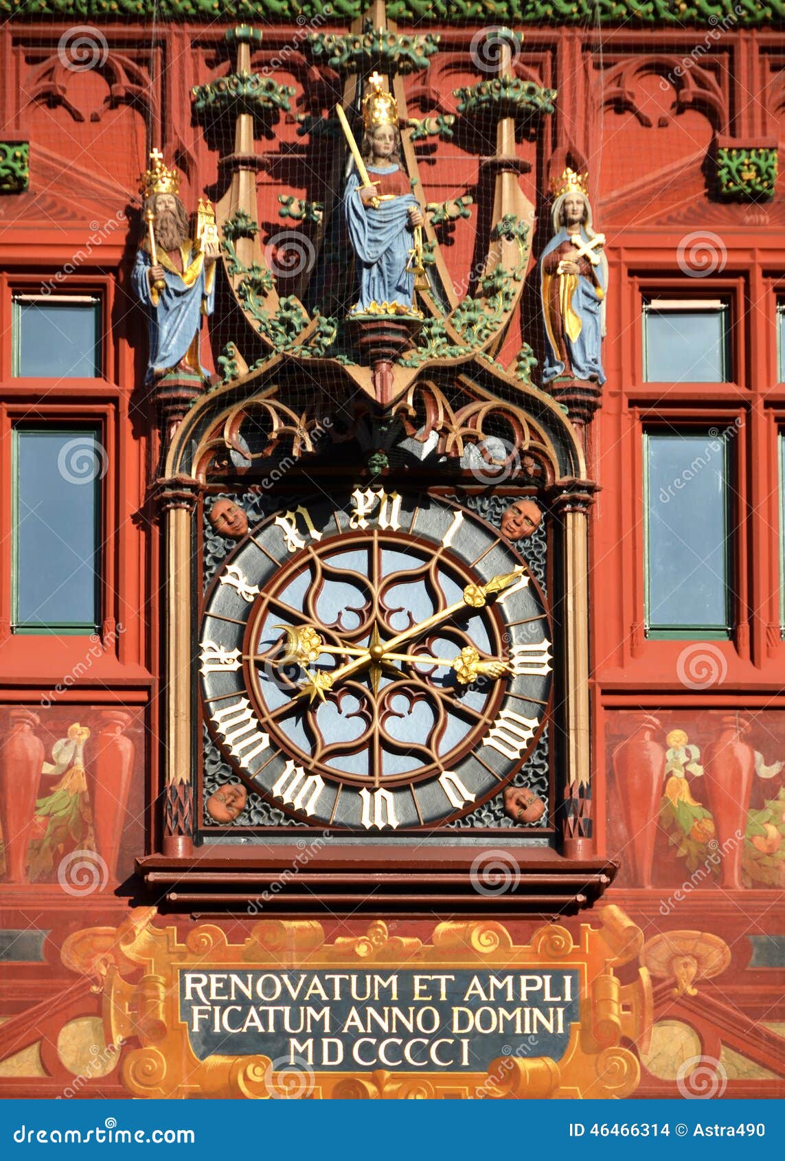 City Hall in Basel, Switzerland Stock Photo - Image of clock, tiled ...