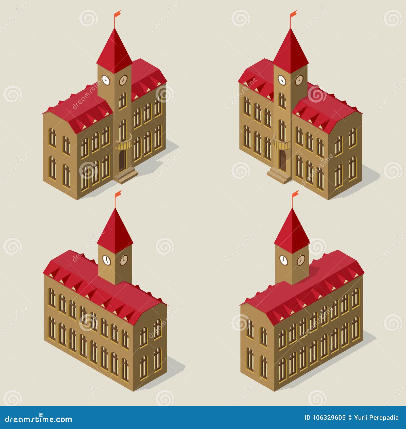 City Hall Building in Isometric View on All Four Sides Stock Vector ...