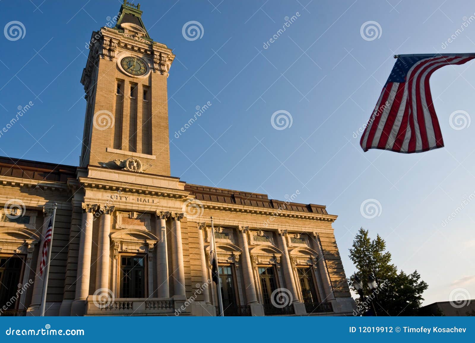 City hall and flag stock photo. Image of town, clock - 12019912