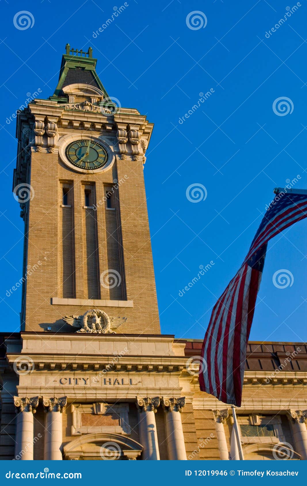 City hall with flag of USA stock photo. Image of flag - 12019946