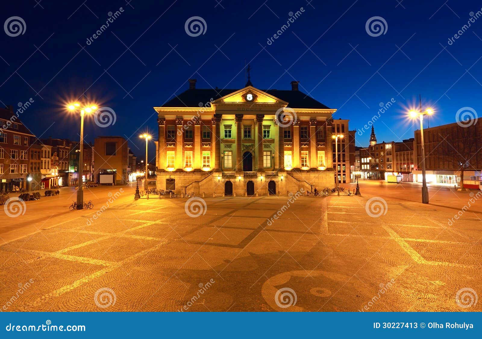 City Hall in Groningen at Night Stock Image - Image of blue, dutch ...