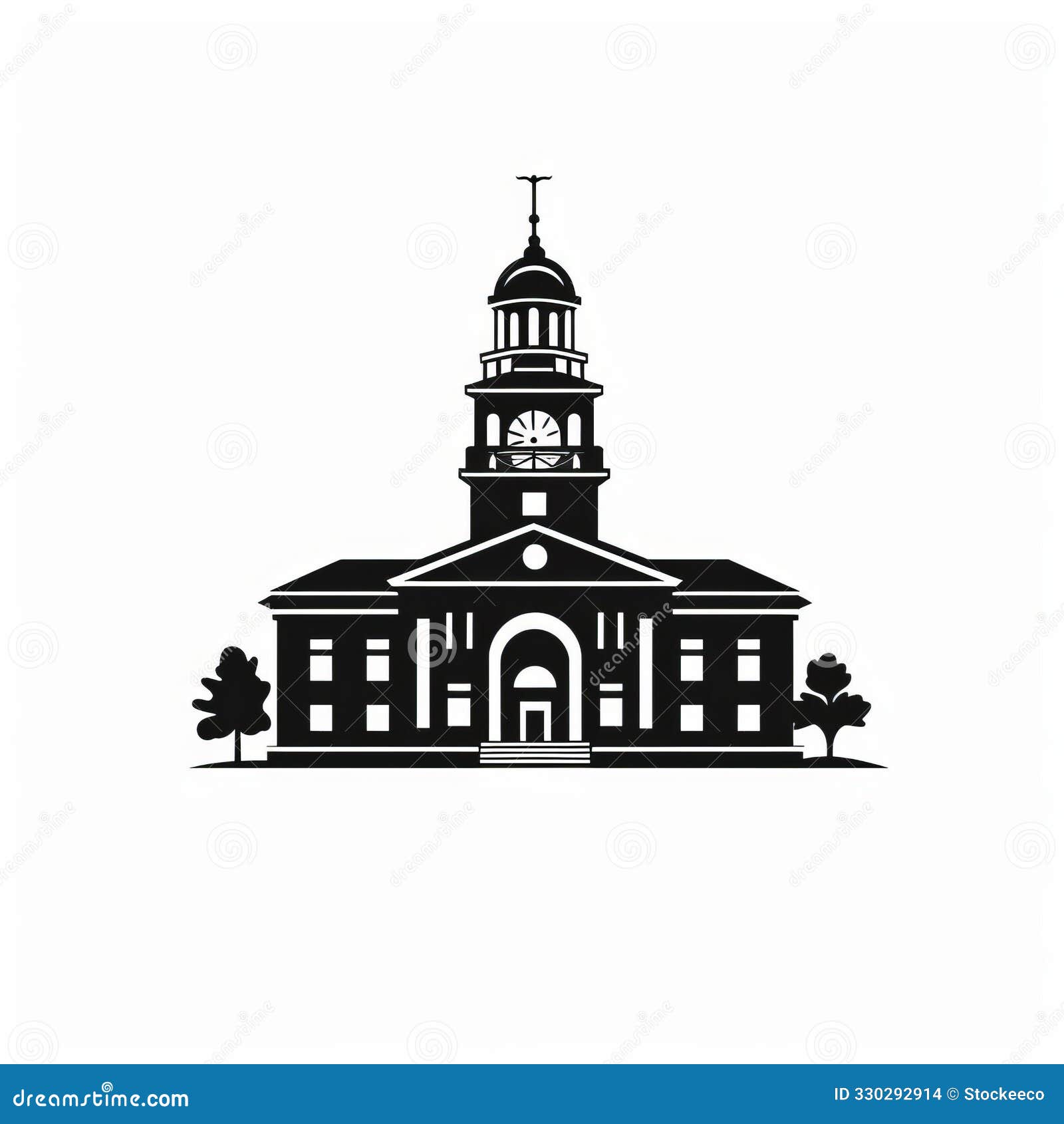 Solid Black Silhouette of City Hall Isolated on White Background Stock ...