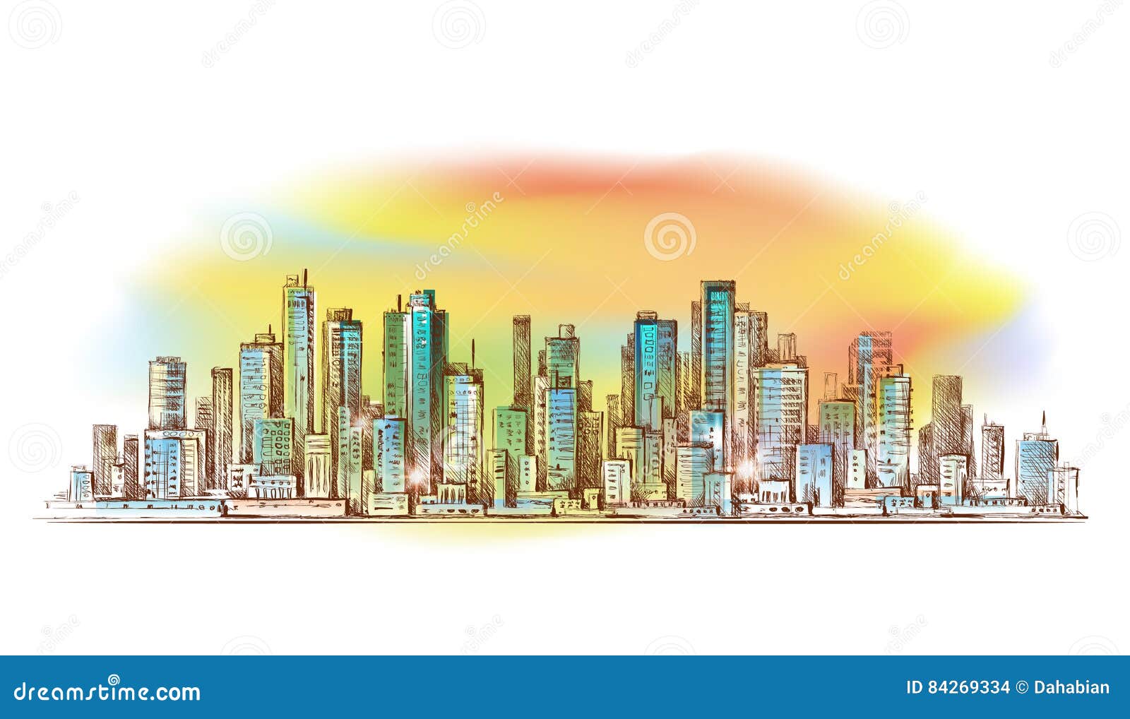 City Hand Drawn, Illustration Stock Vector - Illustration of downtown ...