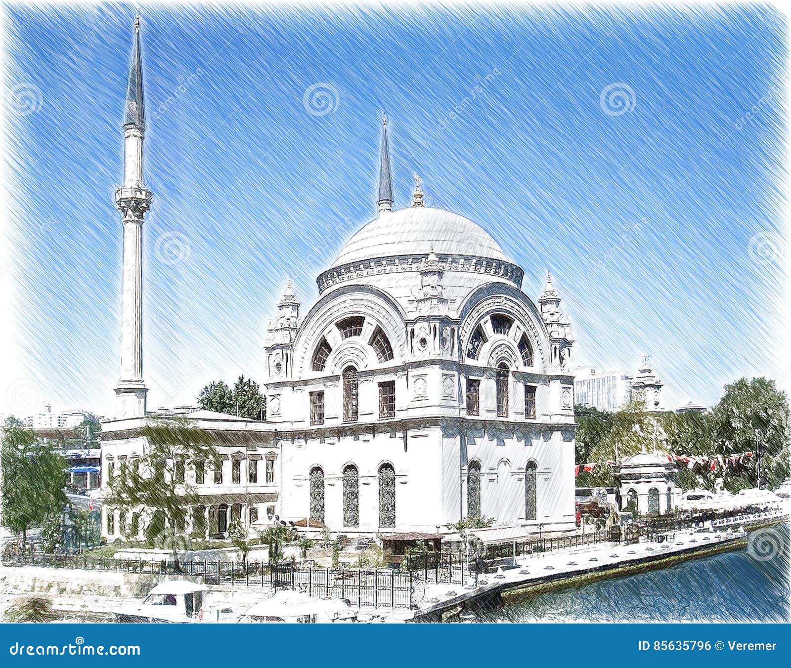 City Hand Drawn. Stambul Palace Sketch. Stock Photo - Image of draft ...
