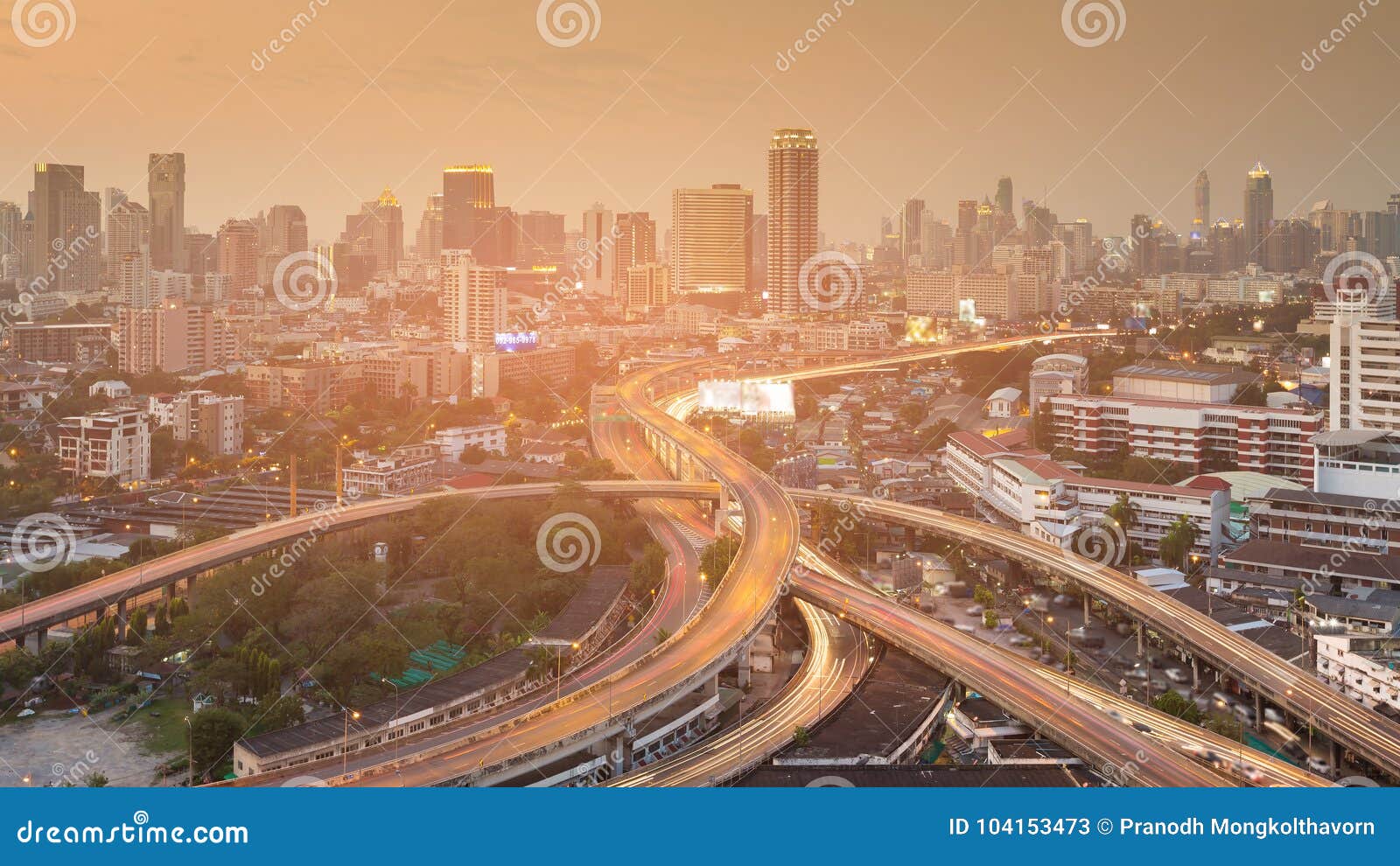 City and Highway Intersection with Business Downtown Stock Image ...