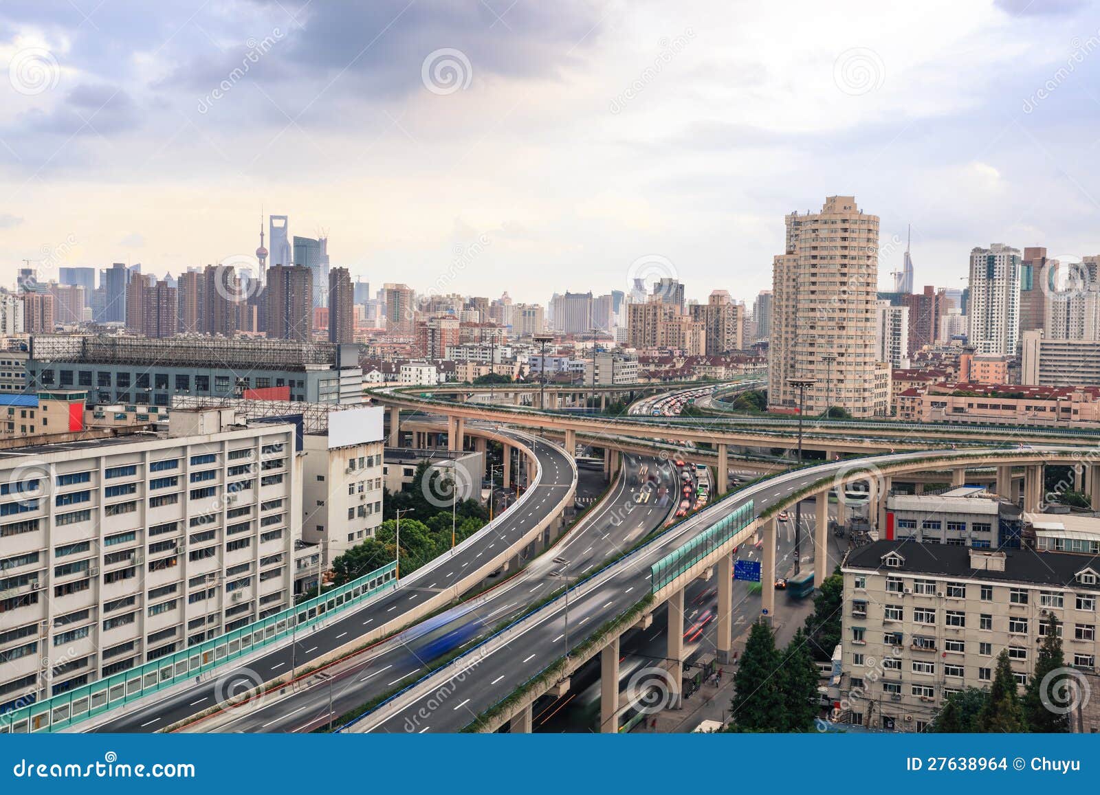 City Highway Overpass with Car Motion Blur Stock Photo - Image of ...