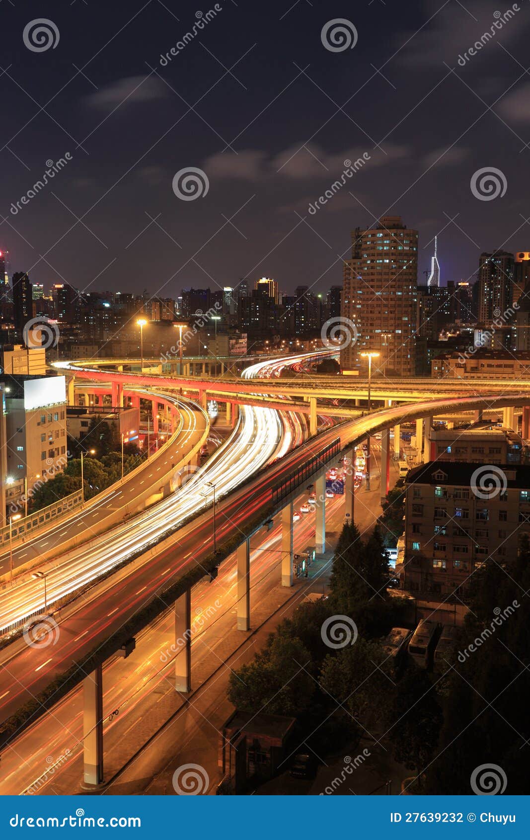 City Highway Overpass at Night Stock Photo - Image of shanghai, aerial ...