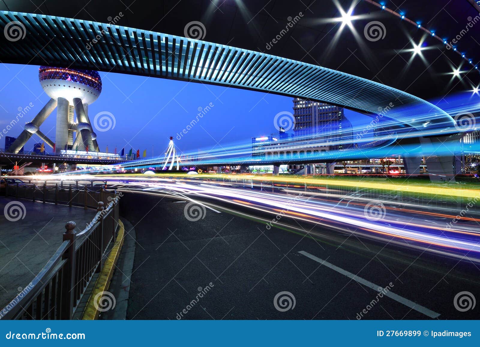 City-highway Vehicles in the Evening Rainbow Light Trails Stock Image ...