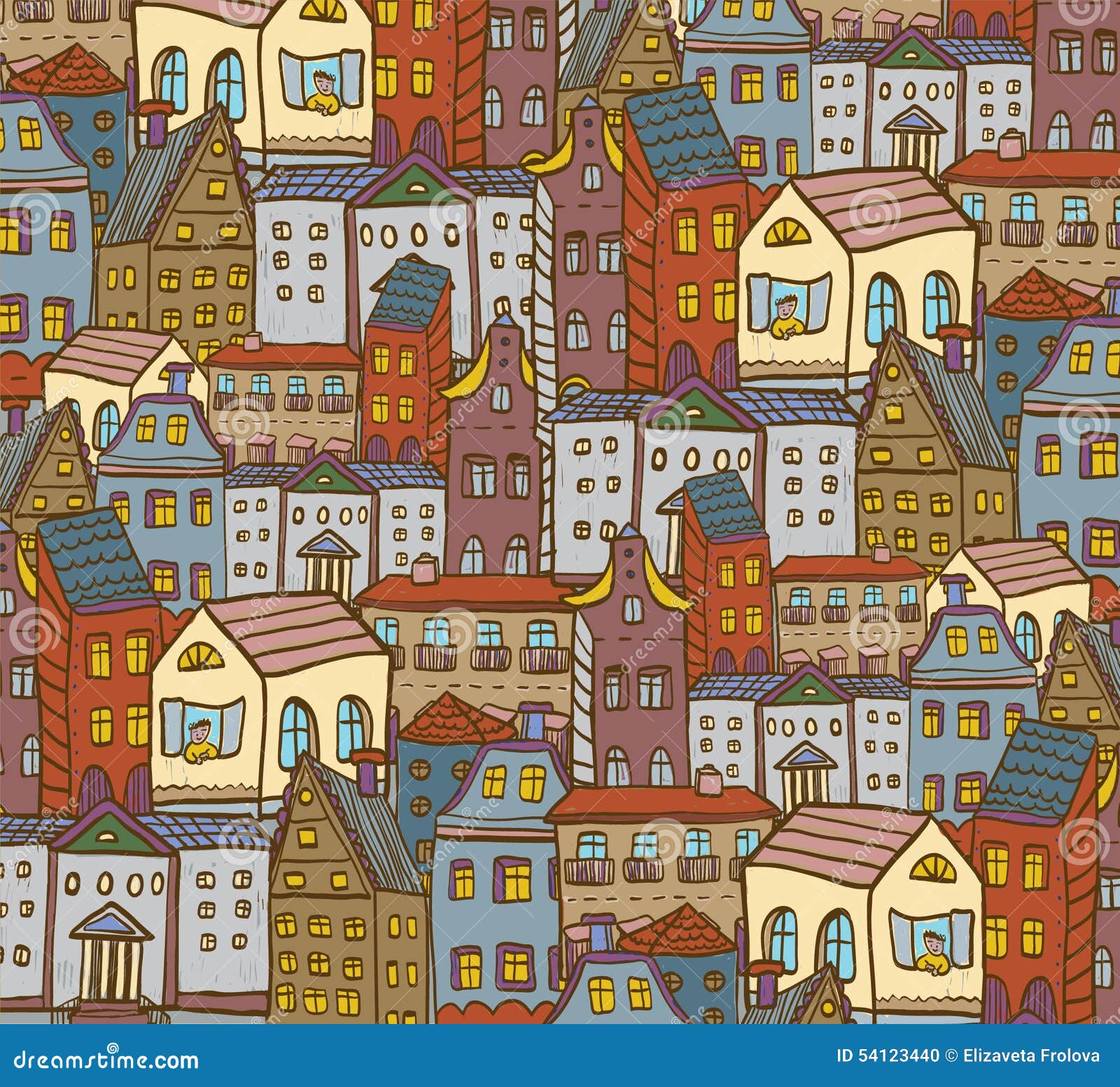 City houses pattern stock vector. Illustration of pattern - 54123440