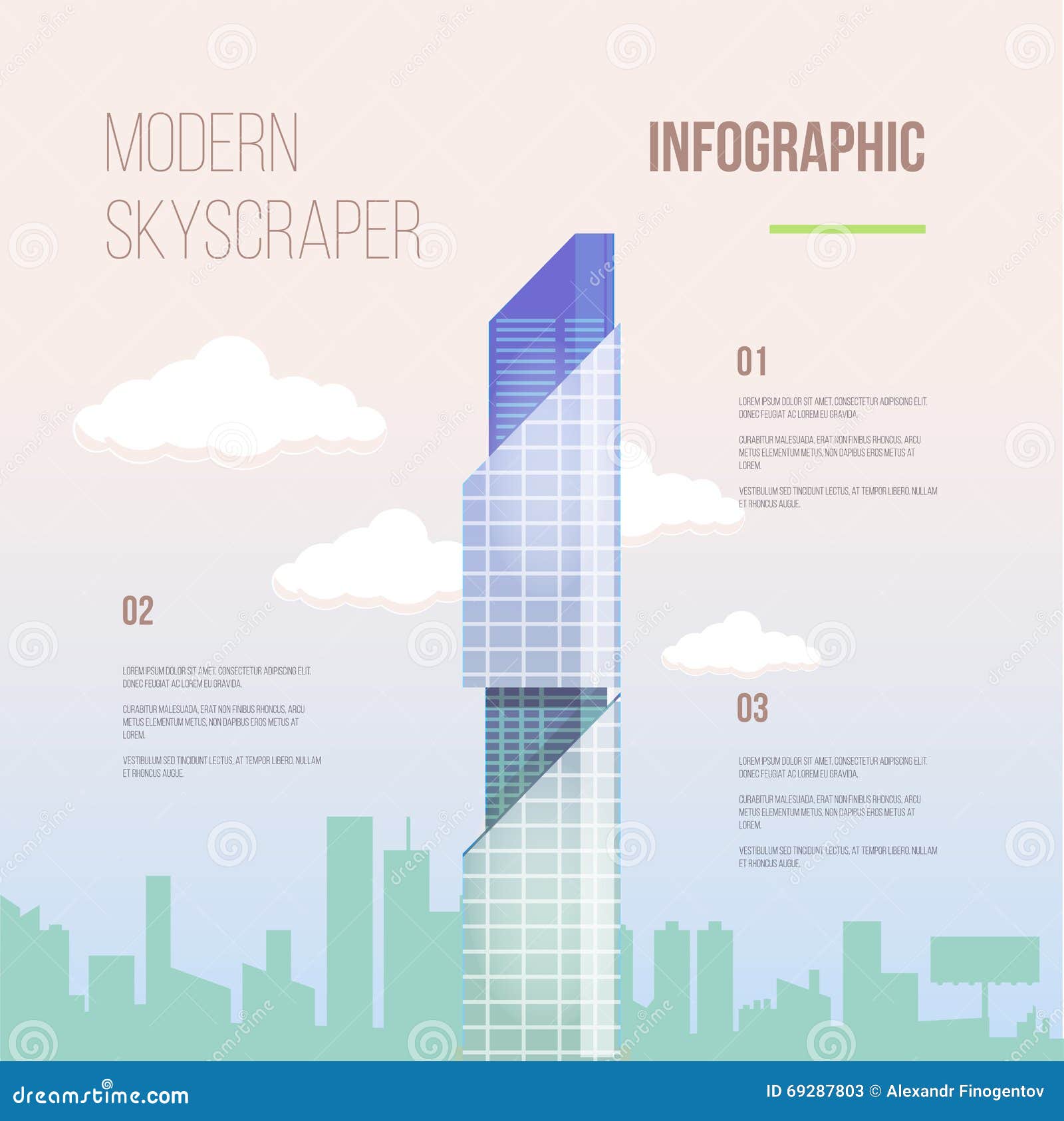 City Infographics of Glass Modern Office Skyscraper Stock Vector ...
